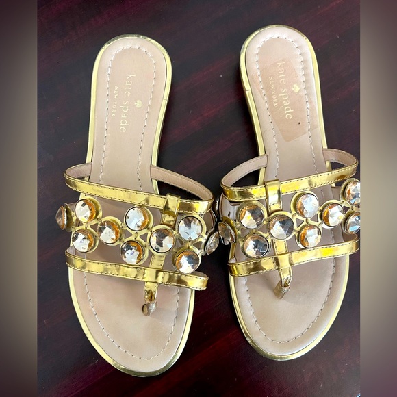 kate spade | Shoes | Kate Spade Gold Sandals With Gemstones Sz 7 | Poshmark